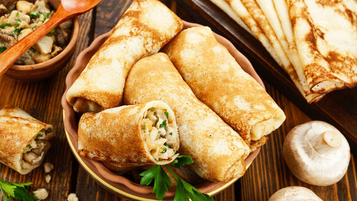 Crepes de pollo y champiñones