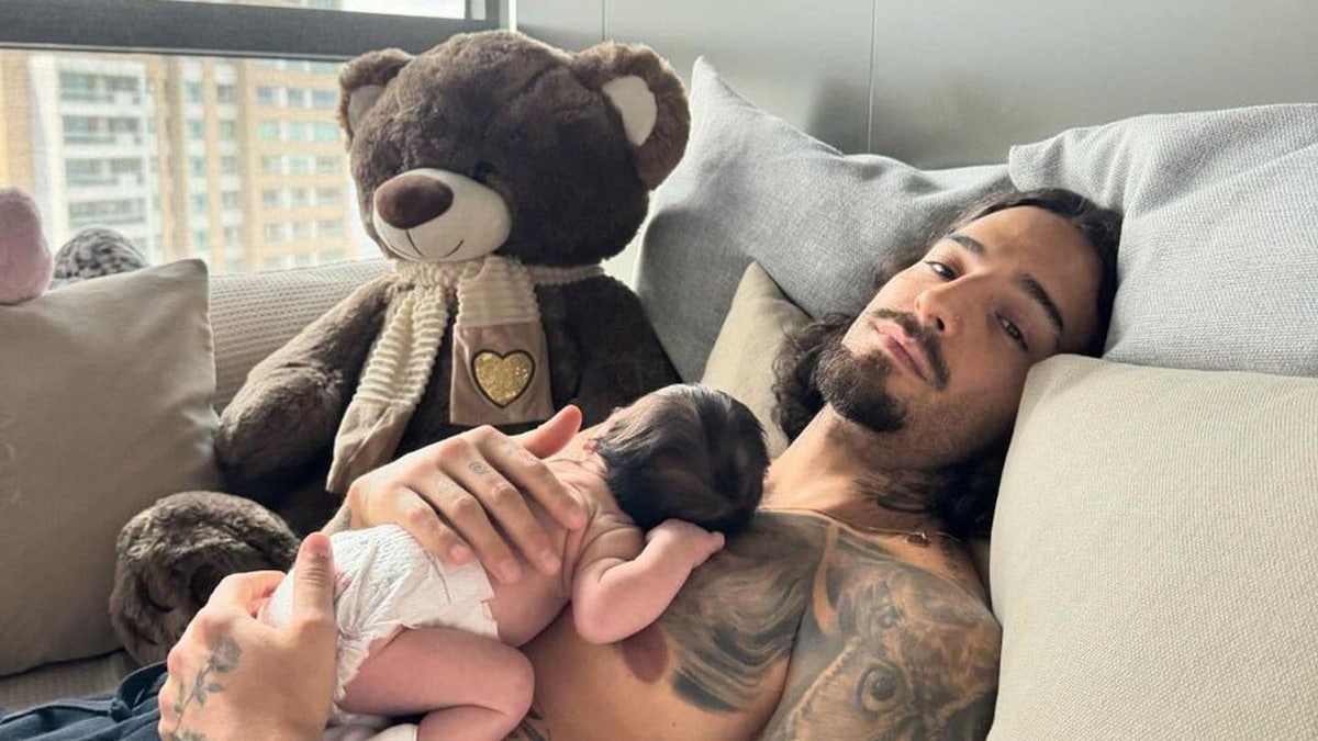 Maluma shows off the pictures of his first days as Paris's dad.
