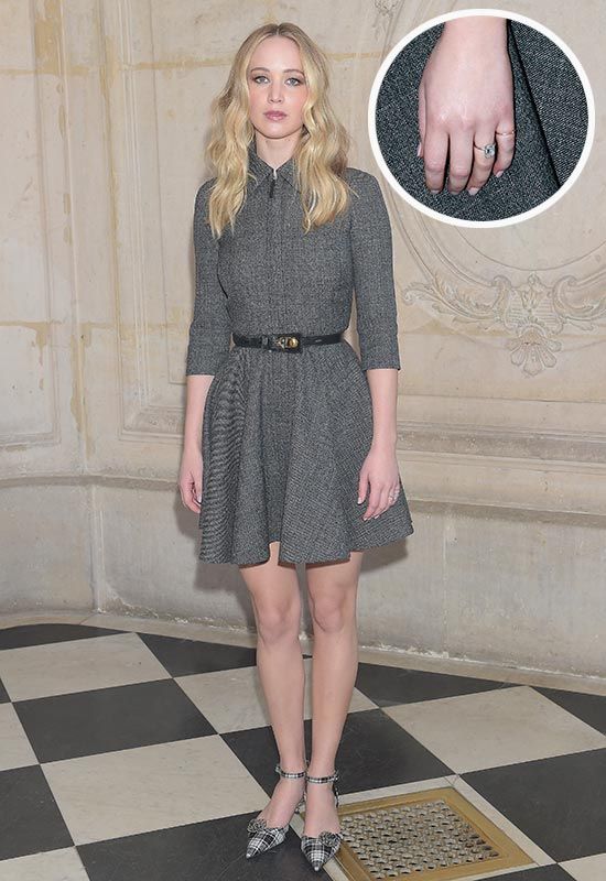 Jennifer Lawrence debuts engagement ring at Paris Fashion Week