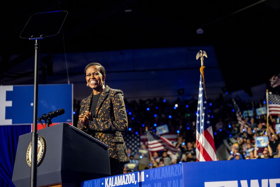 Michelle Obama makes a statement in leopard-print suit and black heels