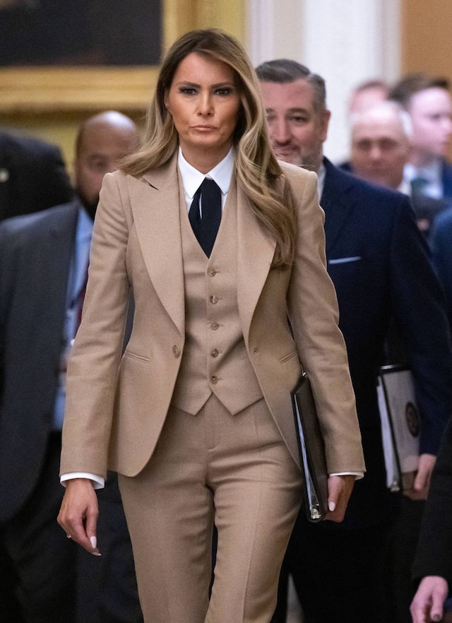 Melania Trump looks elegant in tan suit at Capitol Hill for 'important ...