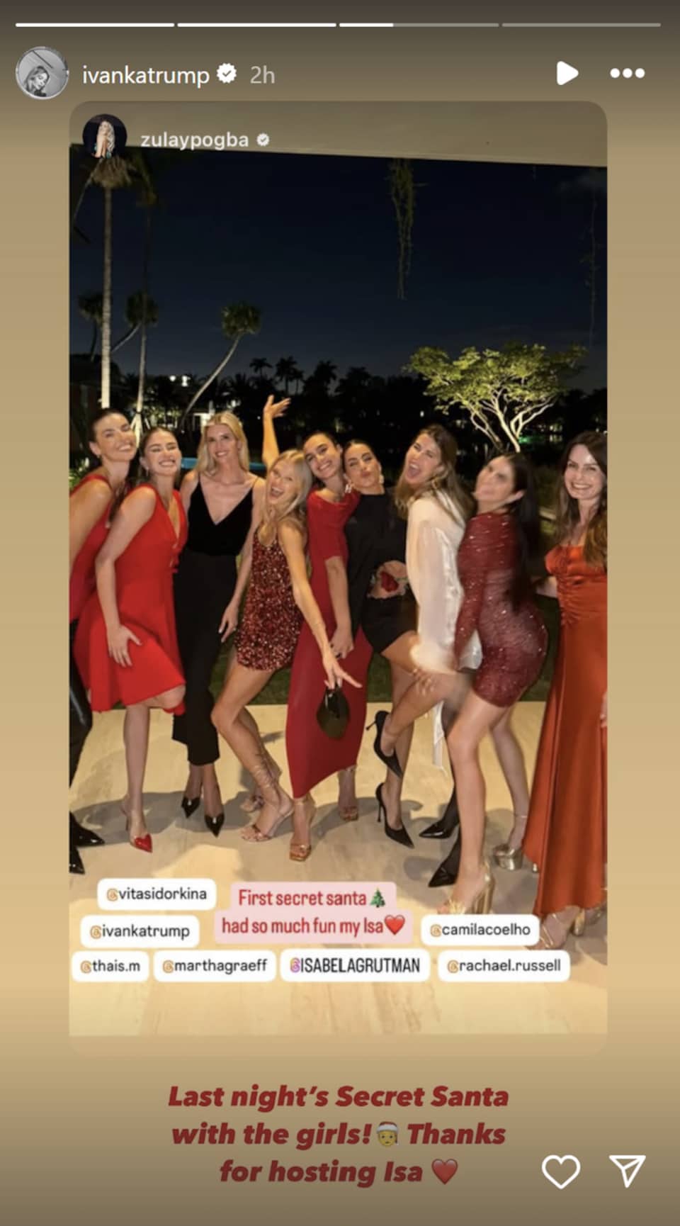 Ivanka Trump celebrates Secret Santa with her closest friends