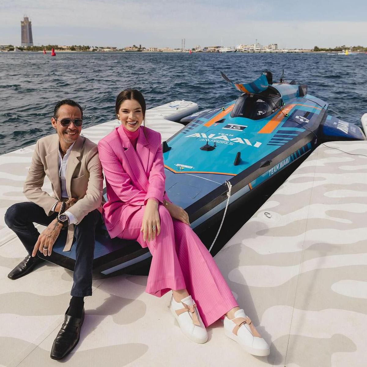 Nadia Ferreira celebrates Marc Anthony's victory in Saudi Arabia
