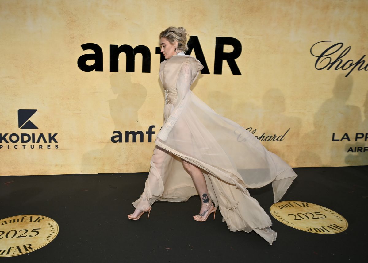 Paris Jackson poses in dramatic sheer gown at the amfAR Gala in Cannes