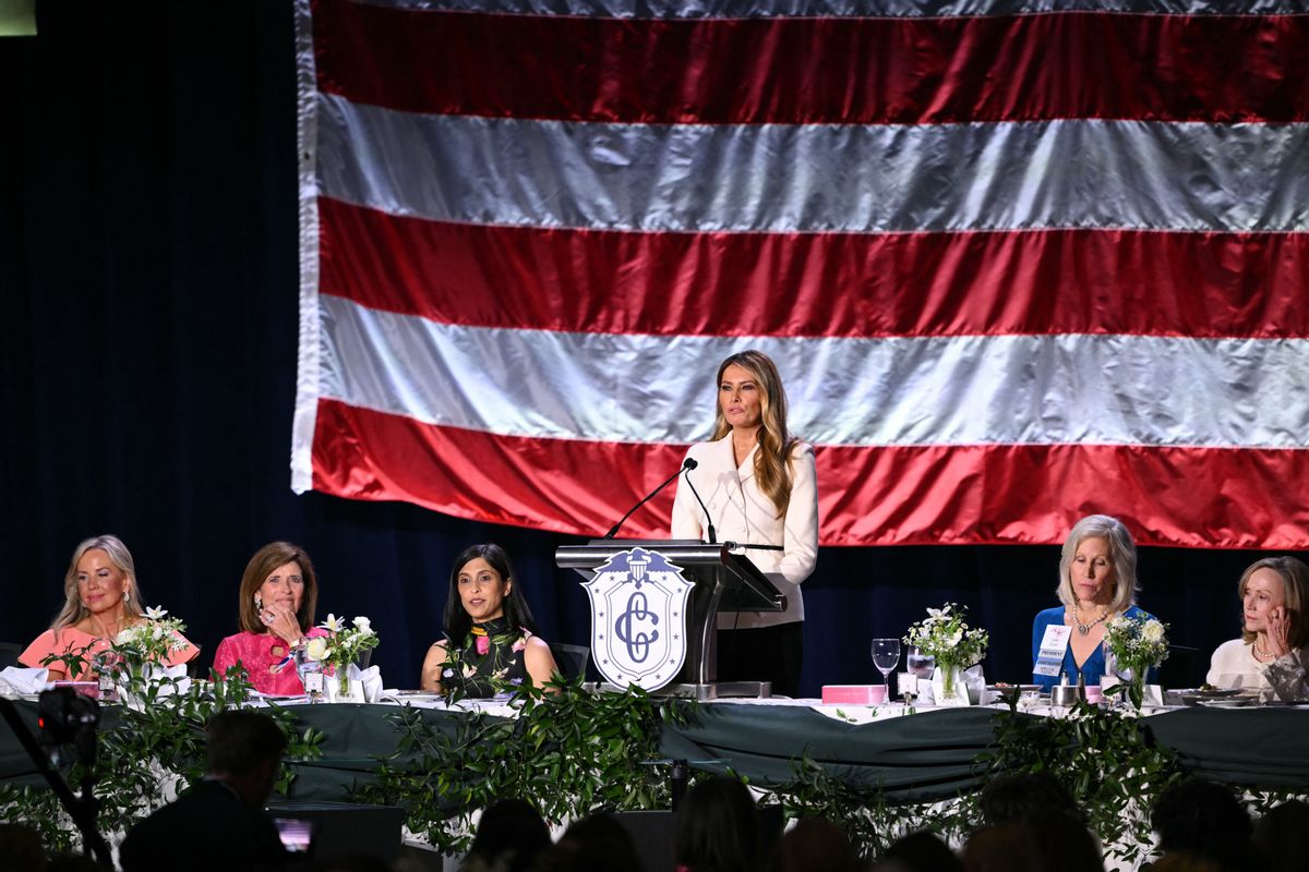 Melania Trump in ivory tailoring, Usha Vance in floral elegance at 2026 ...