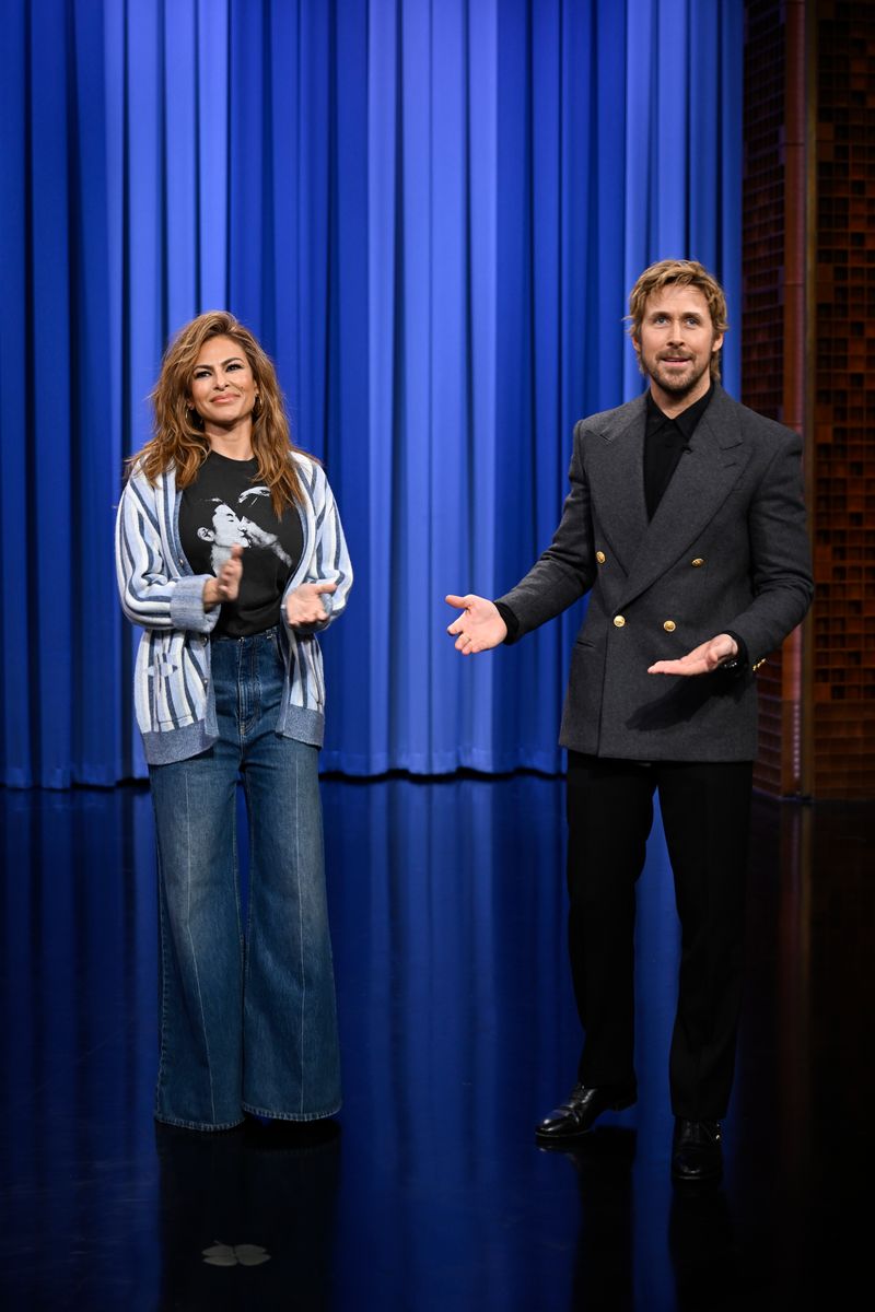 Eva Mendes turns heads in ruby ensemble and statement jewelry at Ryan ...
