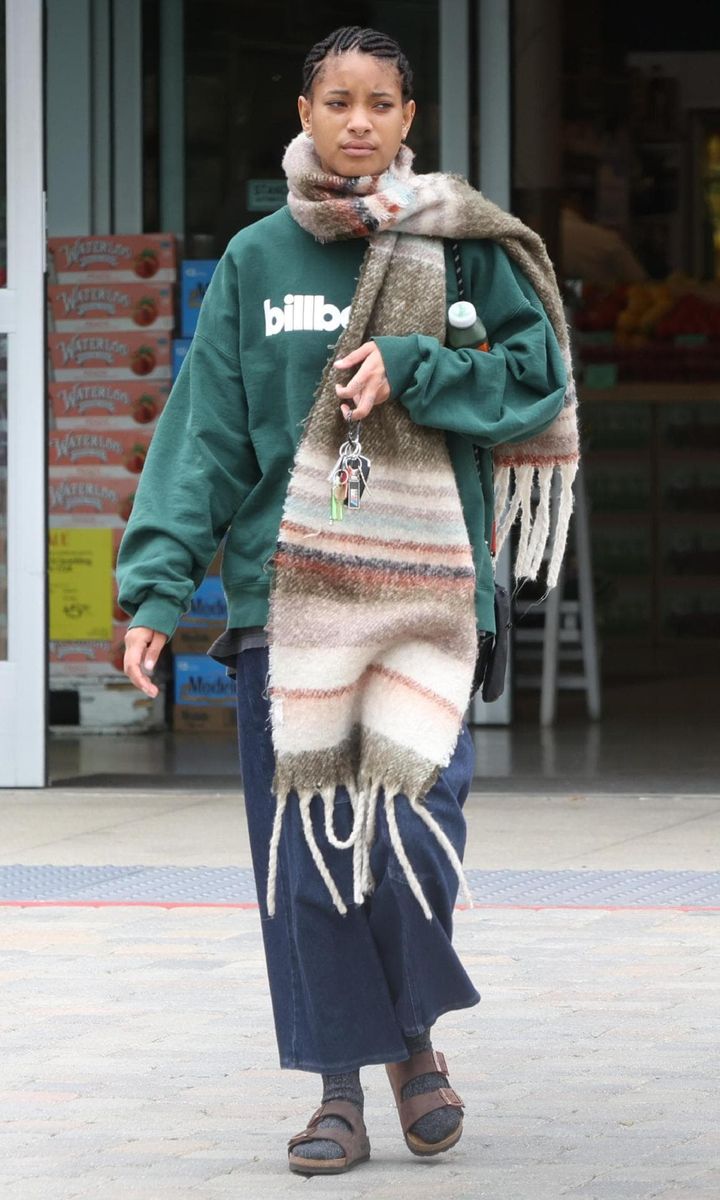 Willow Smith looks cozy in cropped jeans and chunky scarf in Malibu