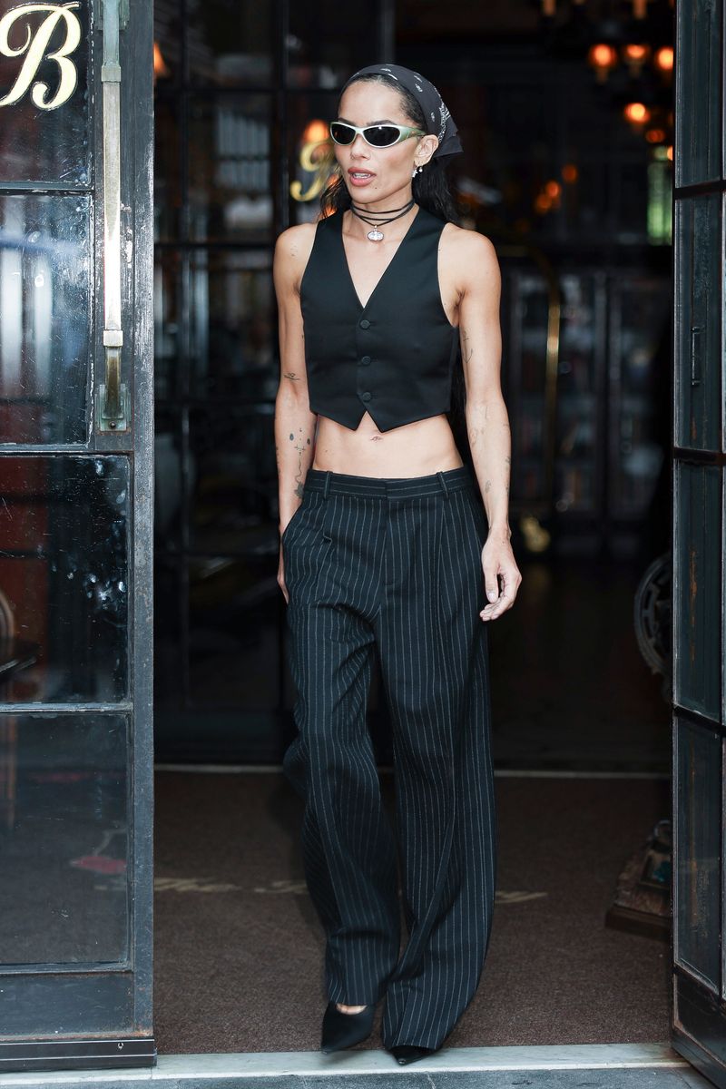 Zoë Kravitz looks effortlessly cool in cropped vest and massive ...