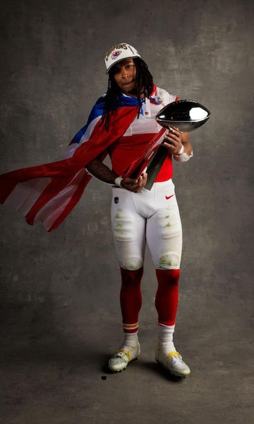 Isiah Pacheco wears Puerto Rican flag after Super Bowl win