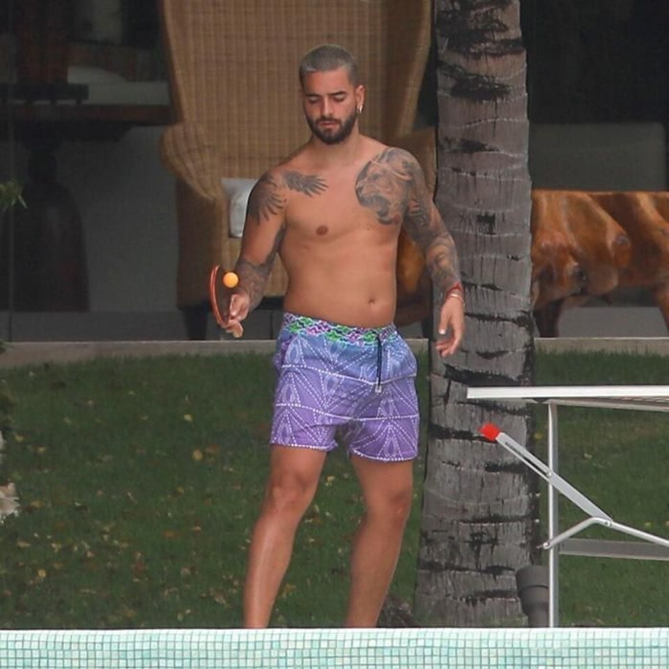 Maluma shows off body tattoos in Cabo San Lucas