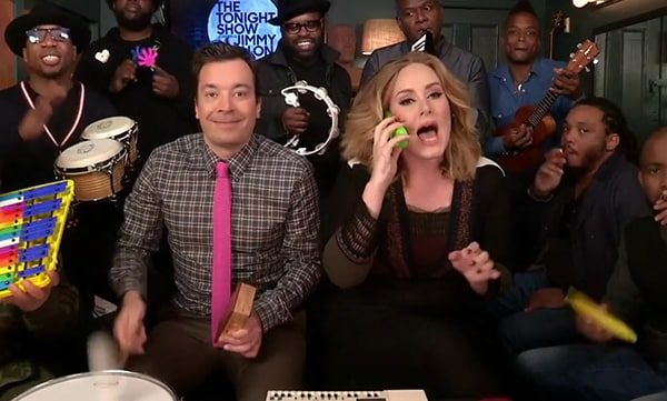 Adele sings "Hello" with classroom instruments and talks nerves